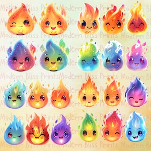 Fire Clipart Bundle of 65, Cute Kawaii Fire Png, Flame Clipart Bundle ...