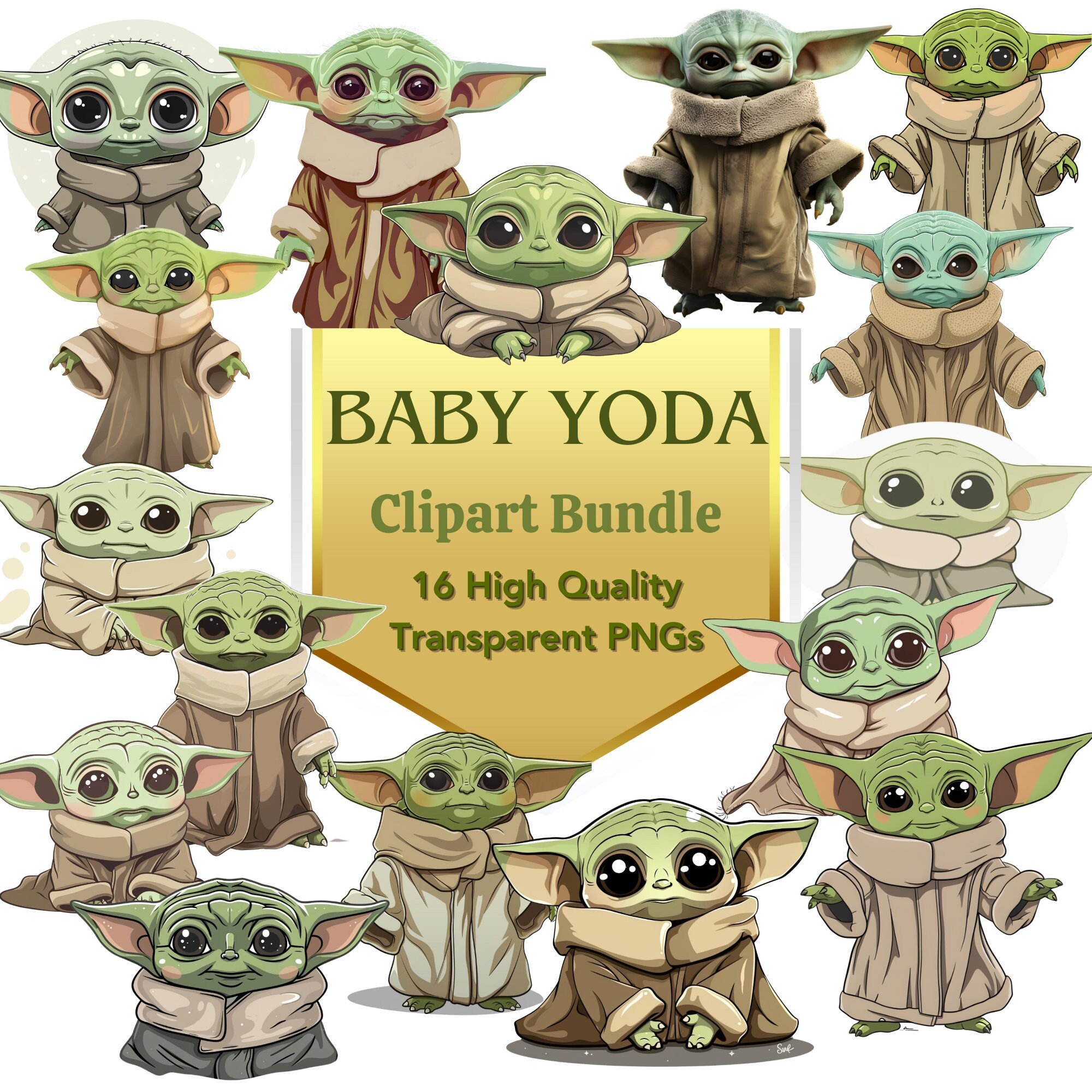Baby Yoda Clipart PNG Bundle, Cute Star Wars Sticker Sublimation, Space ...