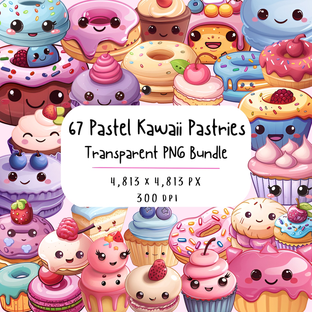 Cute Kawaii Dessert Clipart Bundle | 67 High-quality PNG Files | Kawaii ...