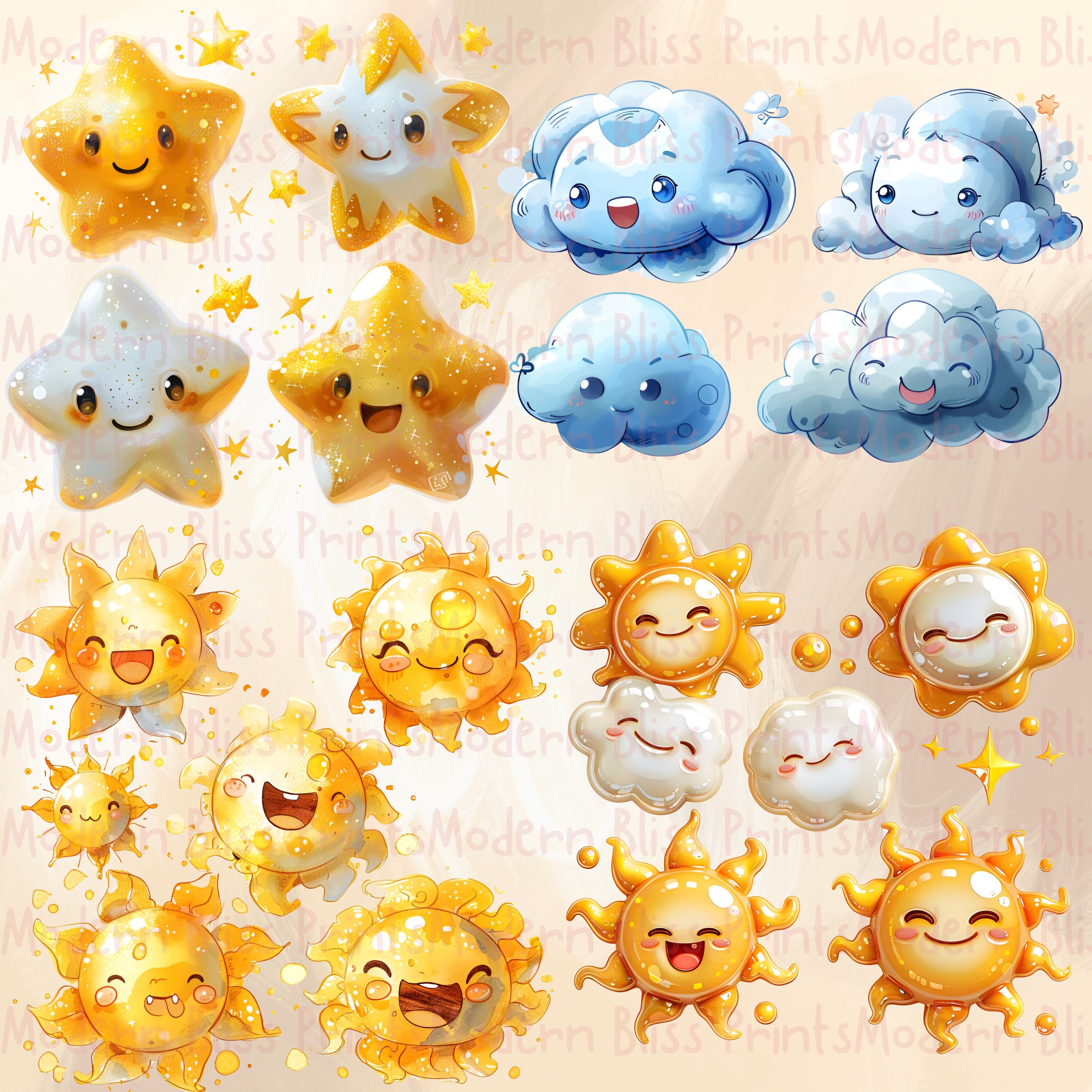 Kawaii Weather Clipart, Cute Weather Clipart Bundle of 106 PNG Files ...