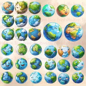Planet Earth Clipart Bundle of 48, Earth PNG, Cute Earth Day Clipart ...