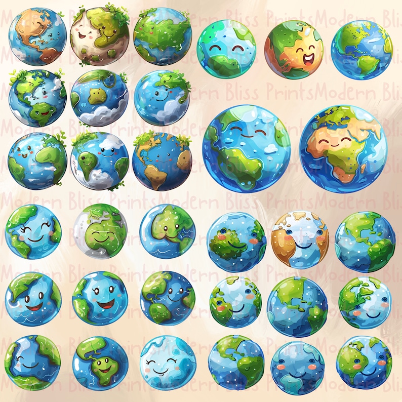 Planet Earth Clipart Bundle of 48, Earth PNG, Cute Earth Day Clipart ...