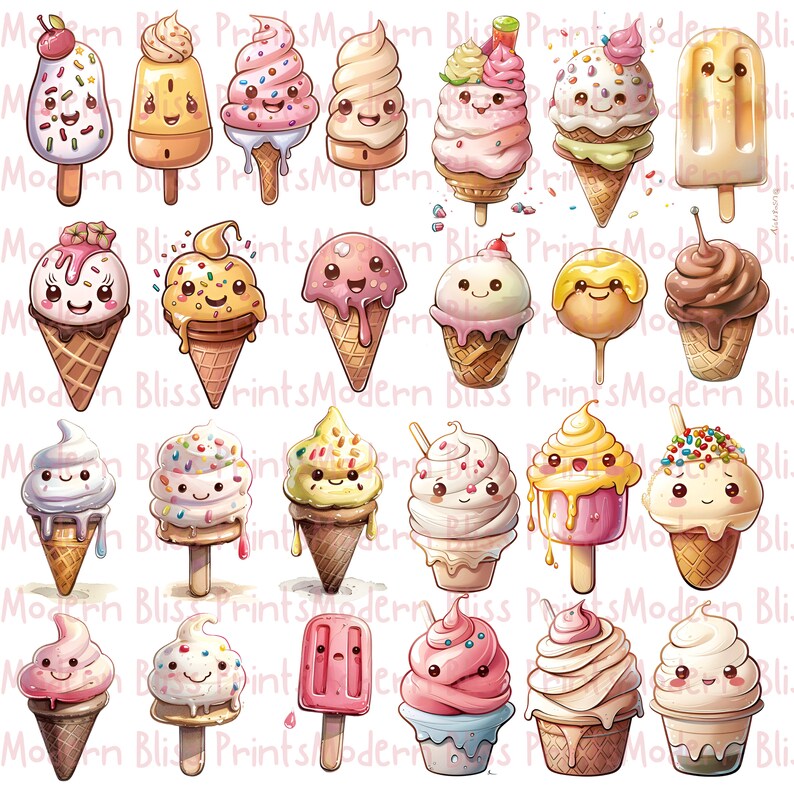 Kawaii Dessert Clipart Bundle of 75 PNG | Kawaii Cute Food | Icecream ...
