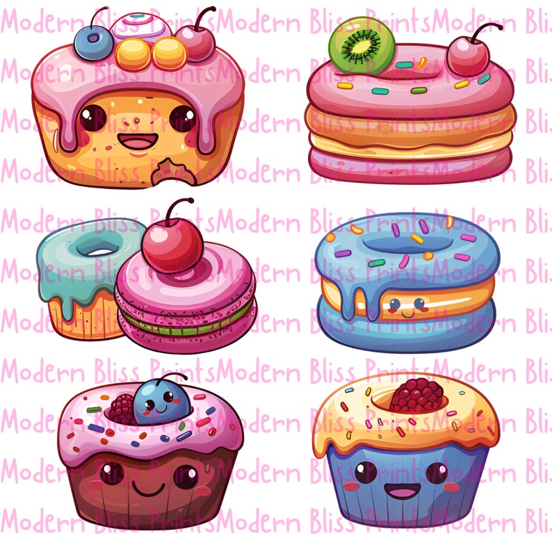 Cute Kawaii Dessert Clipart Bundle | 67 High-quality PNG Files | Kawaii ...