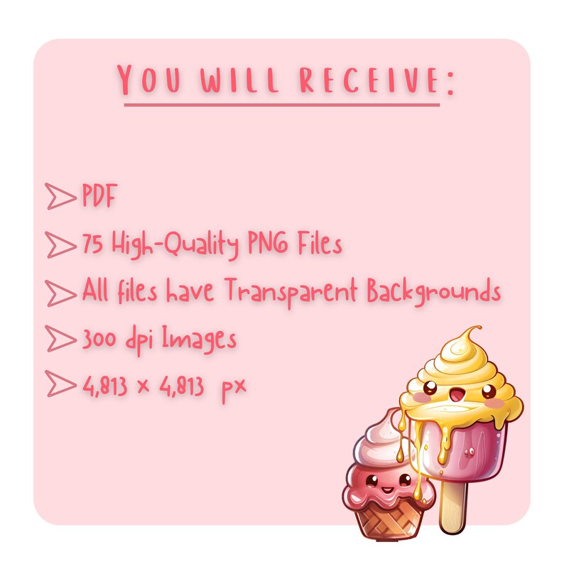 Kawaii Dessert Clipart Bundle of 75 PNG | Kawaii Cute Food | Icecream ...