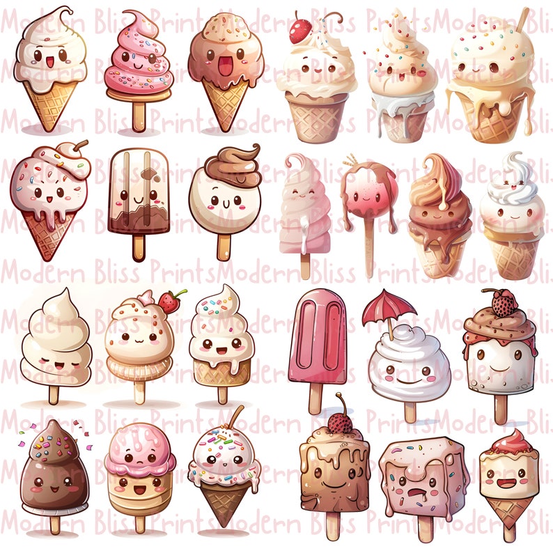 Kawaii Dessert Clipart Bundle of 75 PNG | Kawaii Cute Food | Icecream ...