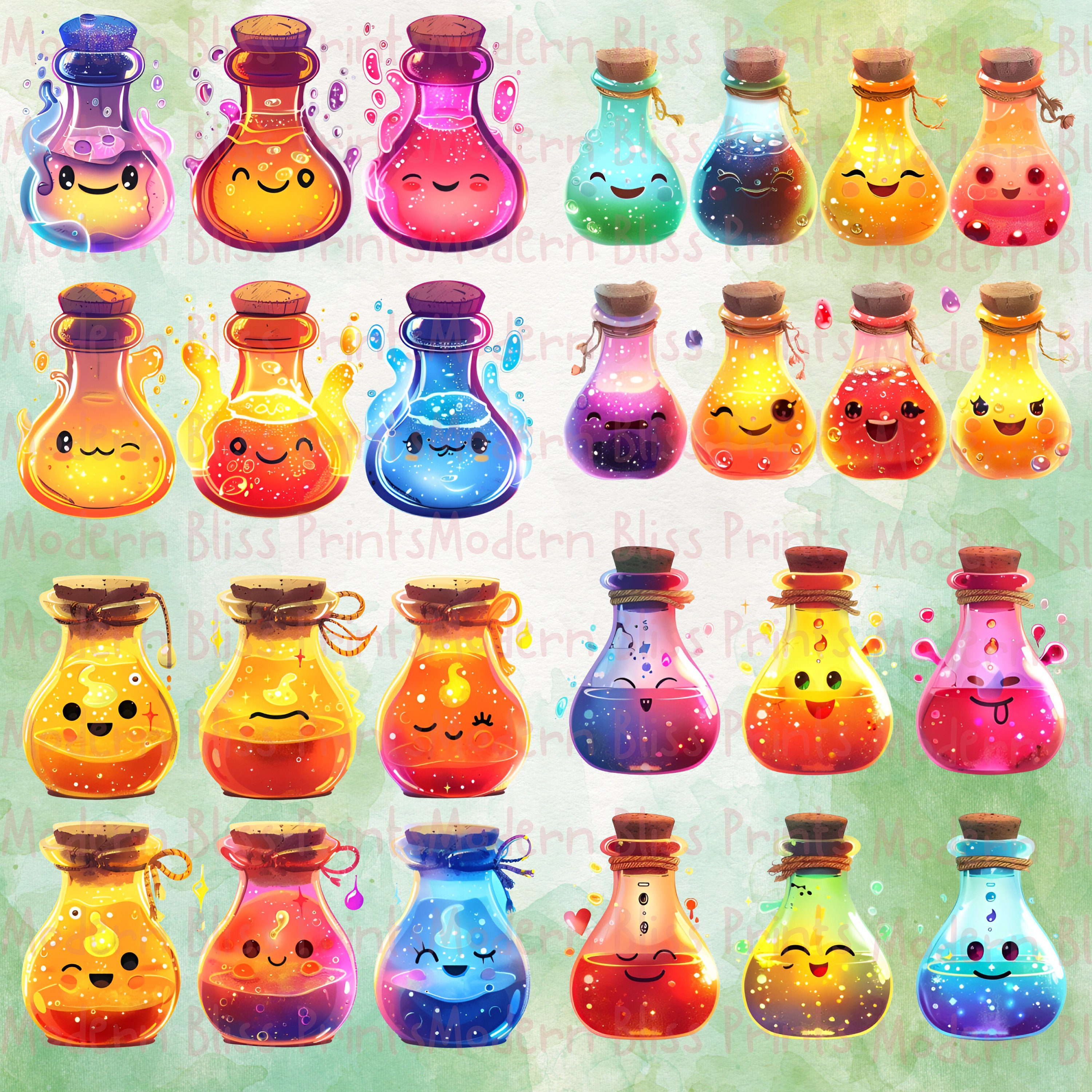 Magic Potion Clipart Bundle of 94, Cute Potion Bottle PNG Bundle, Witch ...