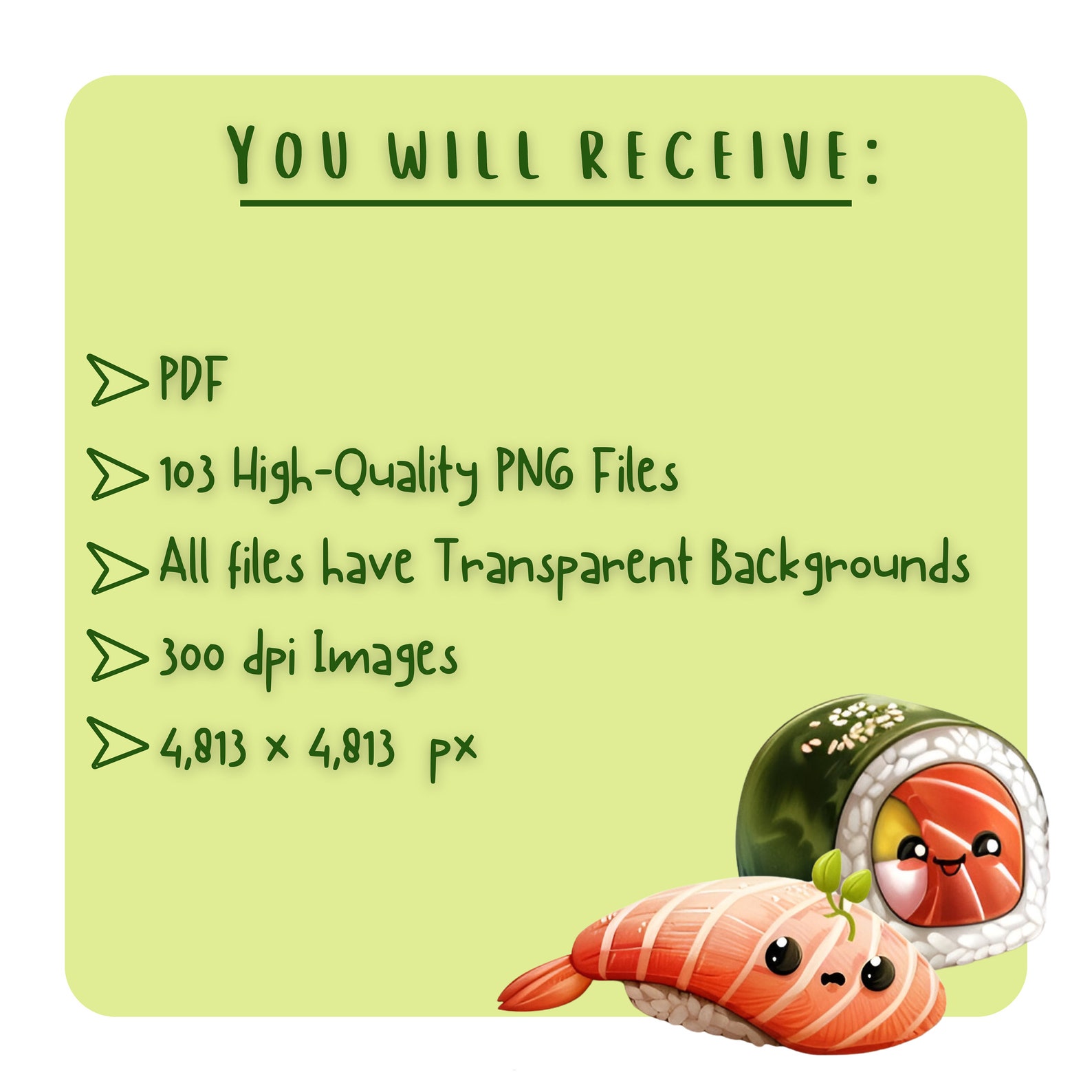 Kawaii Sushi Clip Art Bundle of 103 PNG, Cute Japanese Food Clipart ...