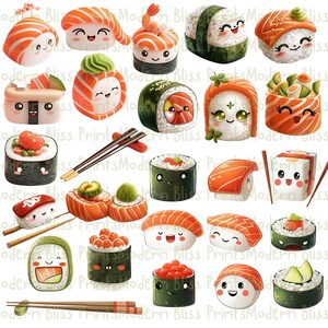 Kawaii Sushi Clip Art Bundle of 103 PNG, Cute Japanese Food Clipart ...