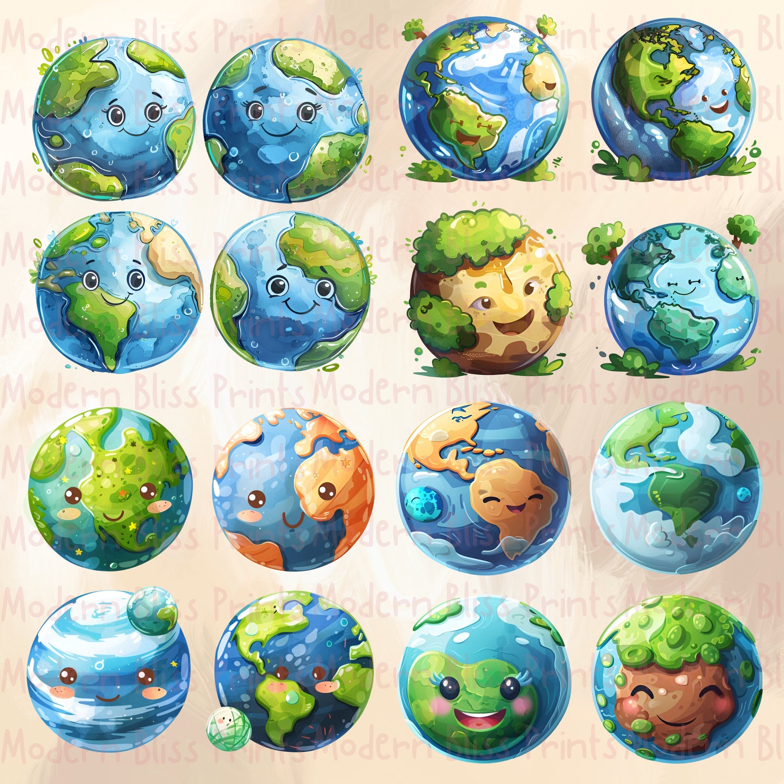 Planet Earth Clipart Bundle of 48, Earth PNG, Cute Earth Day Clipart ...