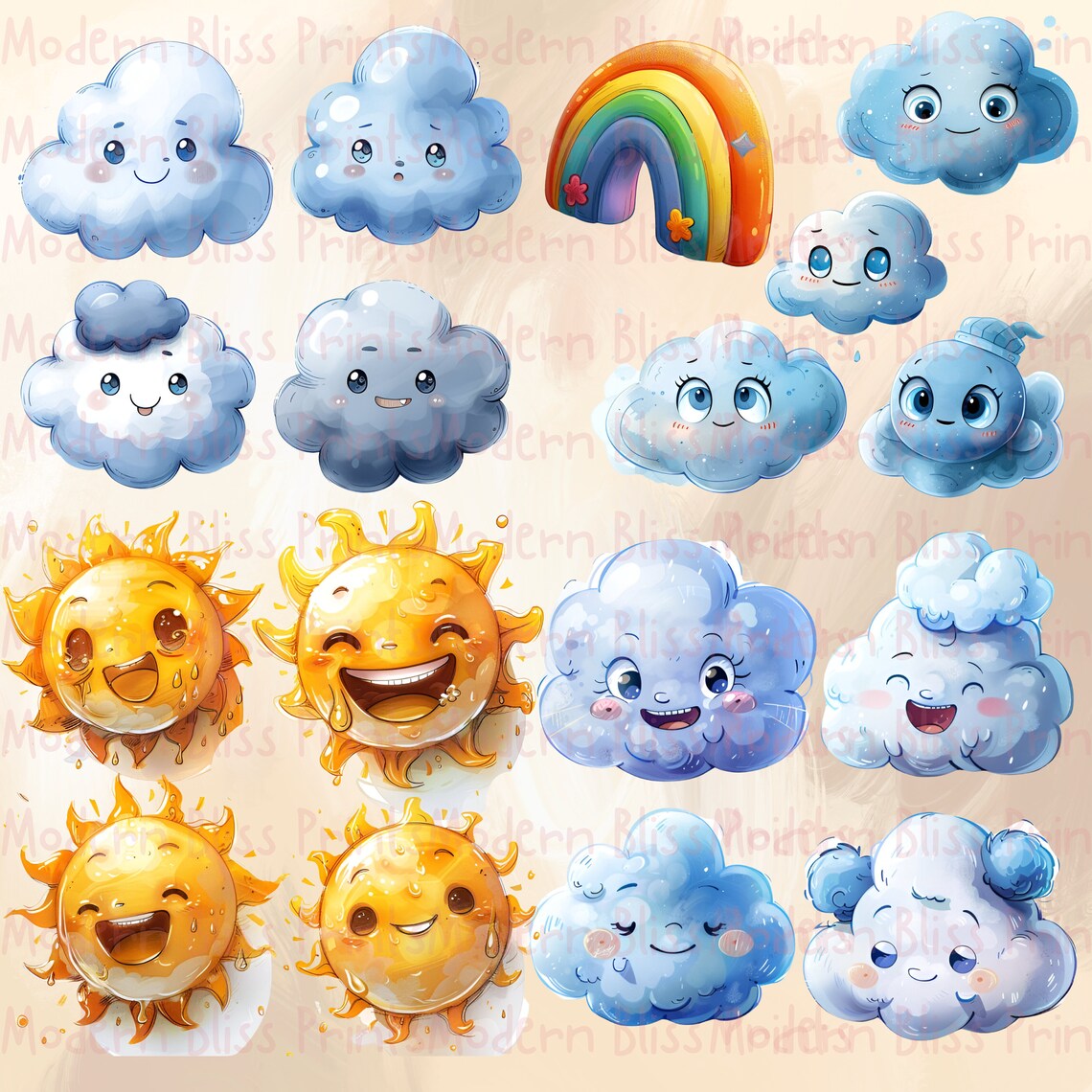 Kawaii Weather Clipart, Cute Weather Clipart Bundle of 106 PNG Files ...