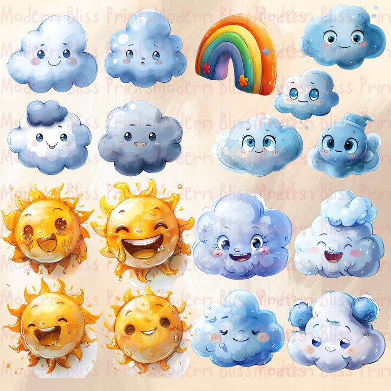 Kawaii Weather Clipart, Cute Weather Clipart Bundle of 106 PNG Files ...