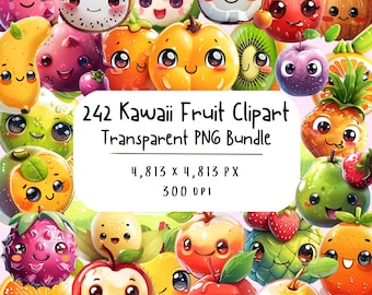 Kawaii Cute Fruit PNG Bundle - Etsy