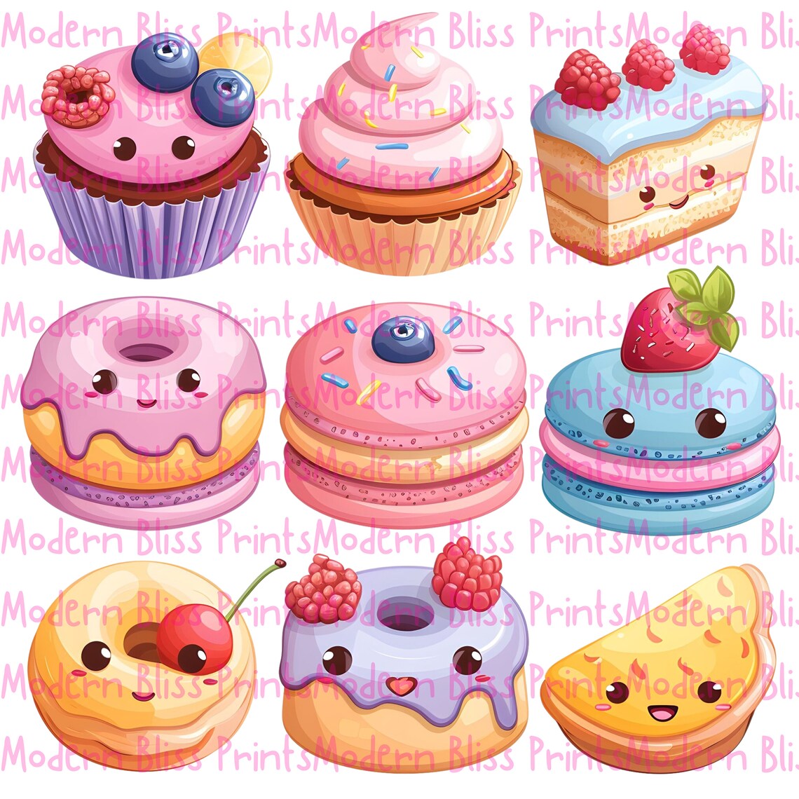 Cute Kawaii Dessert Clipart Bundle | 67 High-quality PNG Files | Kawaii ...