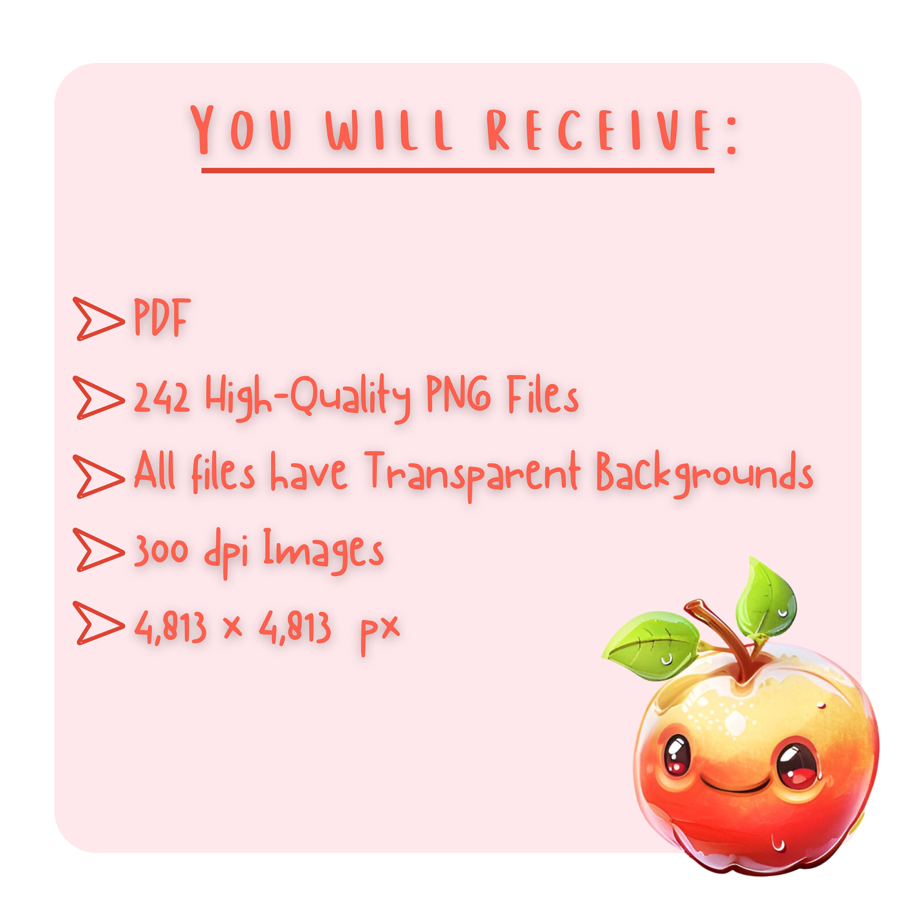 Kawaii Fruit Clipart Bundle, Fruit PNG Bundle of 242, Kawaii Fruit ...