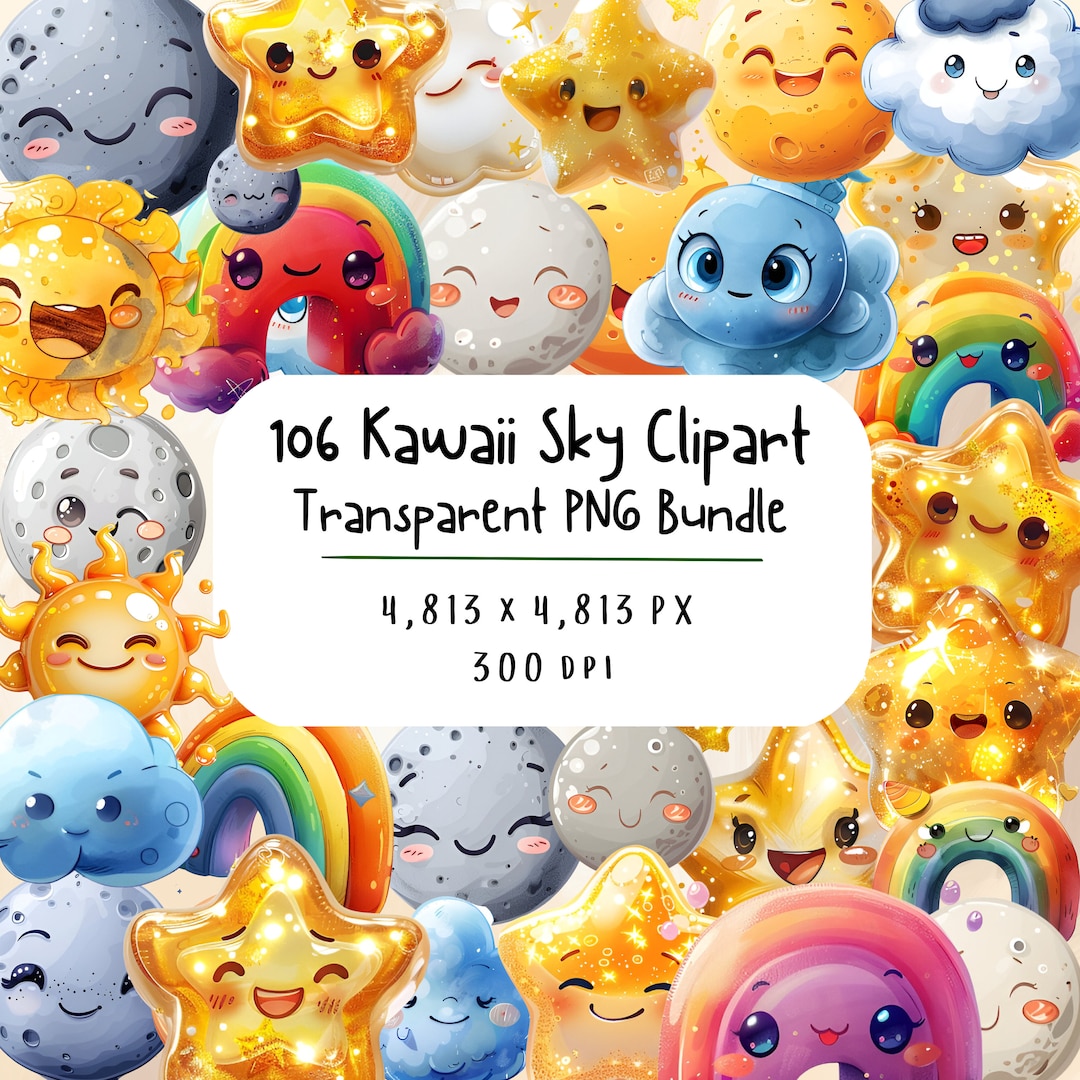 Kawaii Weather Clipart, Cute Weather Clipart Bundle of 106 PNG Files ...