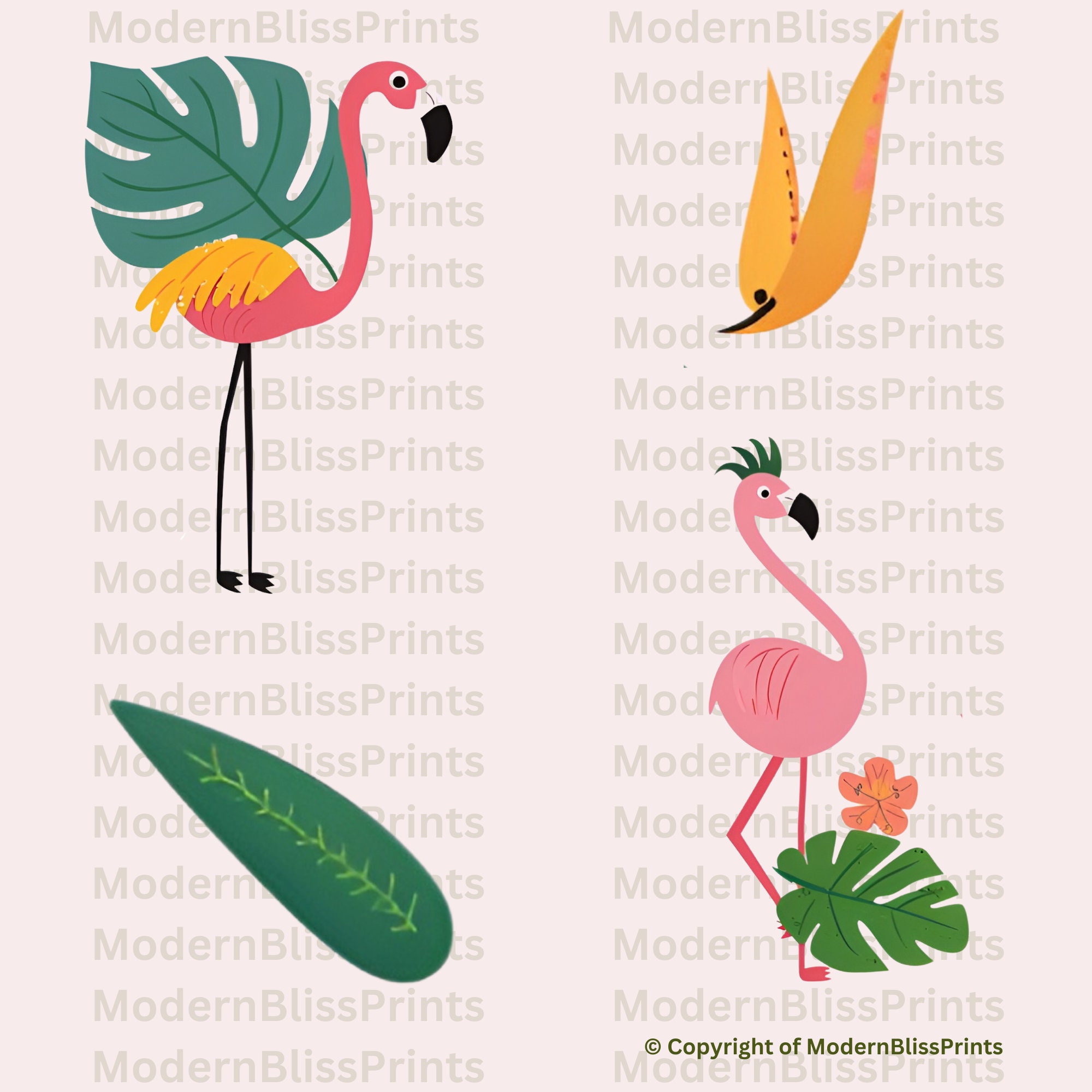 Cute Tropical Pink Flamingo Clipart Bundle, 15 Floral Tropical Birds ...