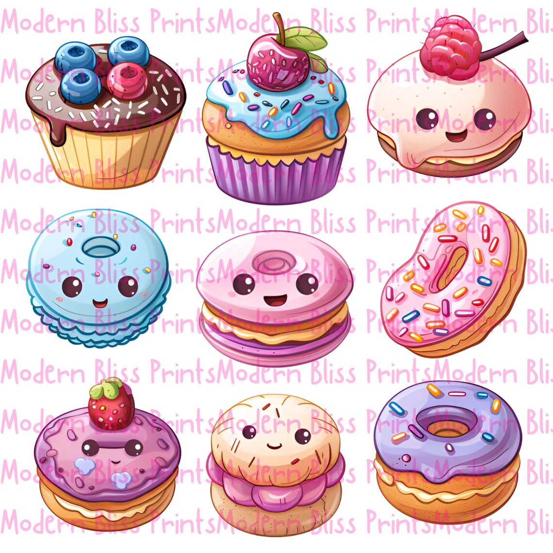 Cute Kawaii Dessert Clipart Bundle | 67 High-quality PNG Files | Kawaii ...
