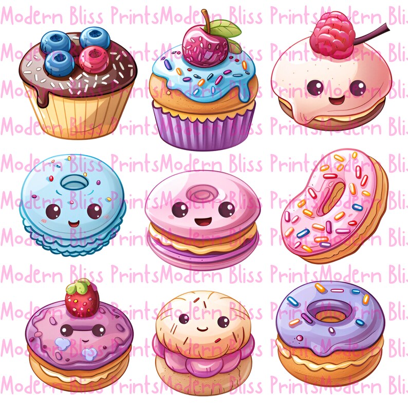 Cute Kawaii Dessert Clipart Bundle | 67 High-quality PNG Files | Kawaii ...