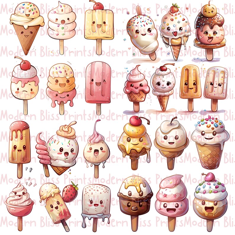 Kawaii Dessert Clipart Bundle of 75 PNG | Kawaii Cute Food | Icecream ...