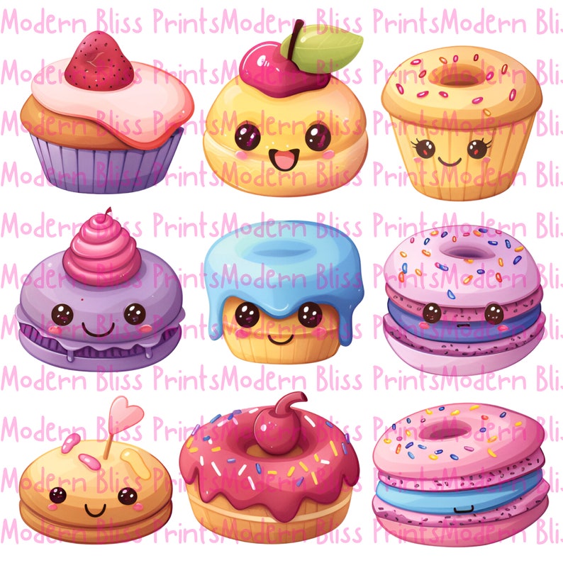 Cute Kawaii Dessert Clipart Bundle 67 High-quality PNG Files Kawaii ...