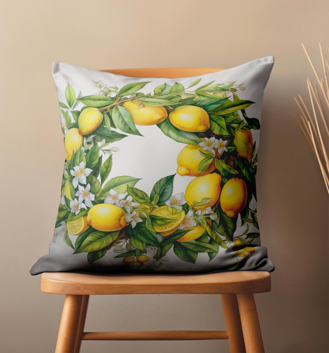 Decorative Lemon Tree Topiary Cushion Case, Citrus Tree Throw Pillow ...