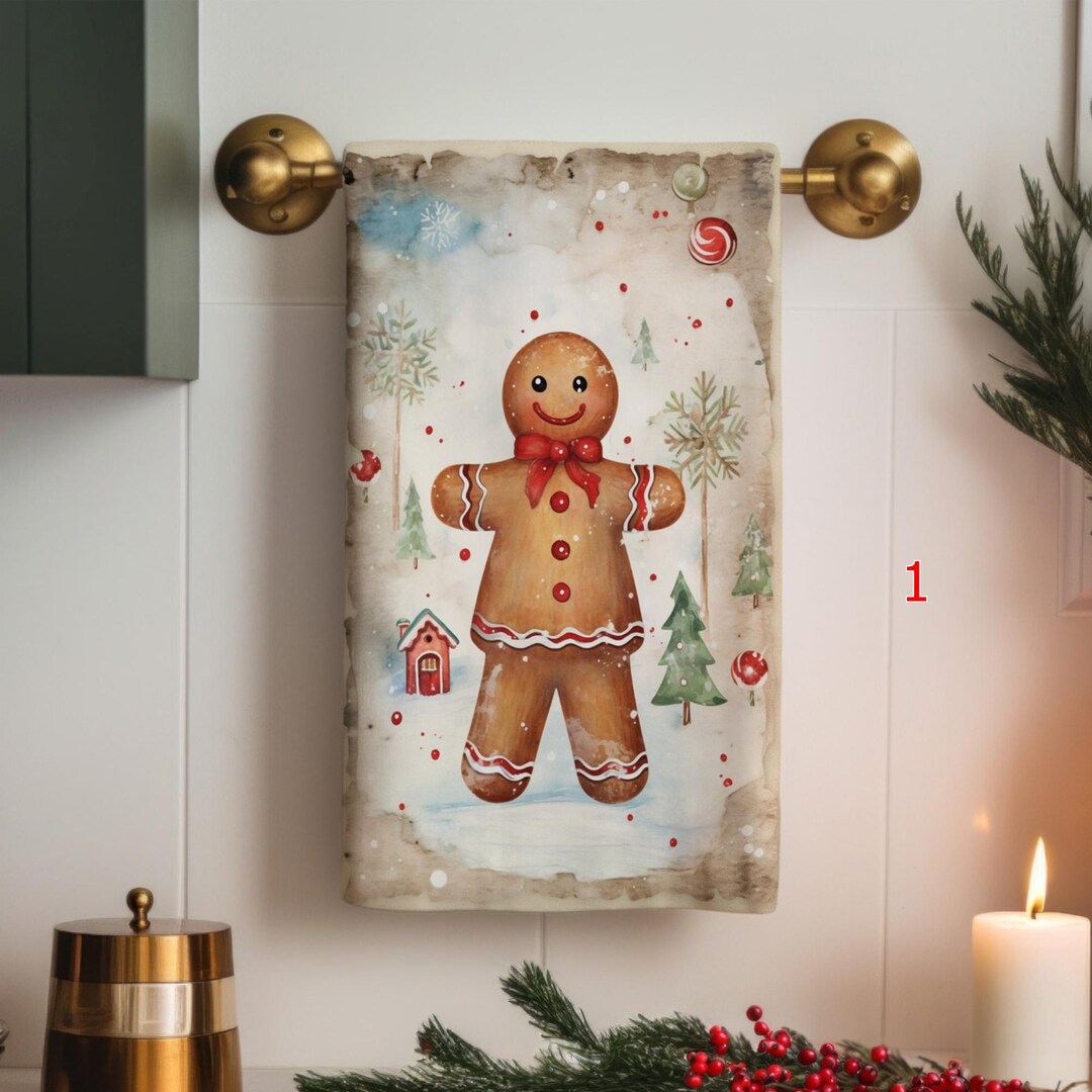 Gingerbread Man Kitchen Towel, Snowy Village Kitchen Towels, Chinese ...