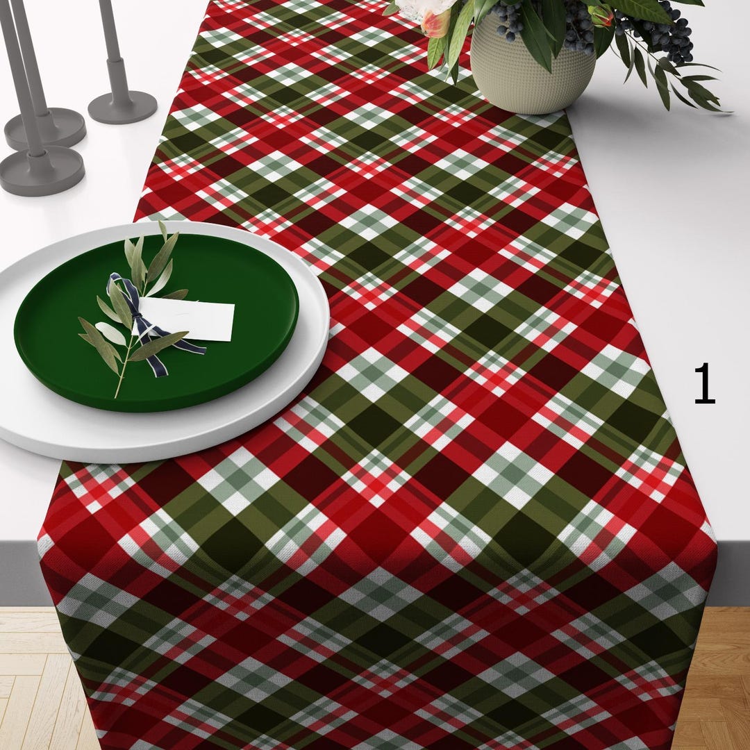 Christmas Table Runner, Christmas Table Clothes, Fringed Plaid ...