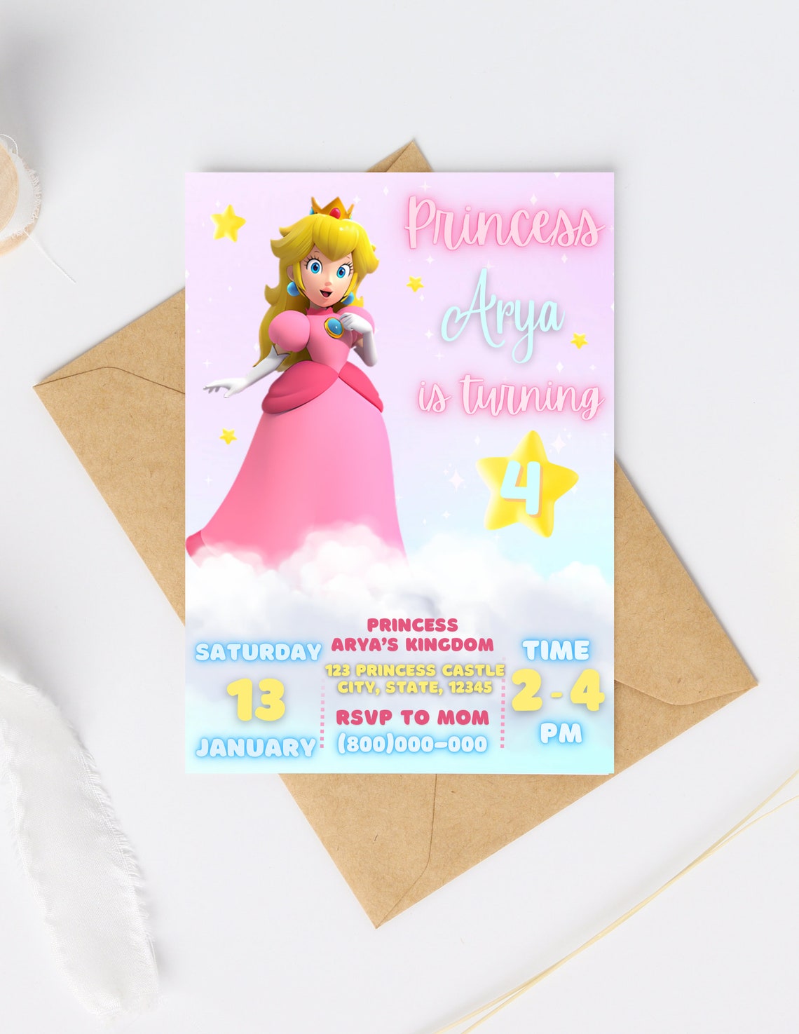Editable Princess Peach Birthday Invitation Template - Etsy
