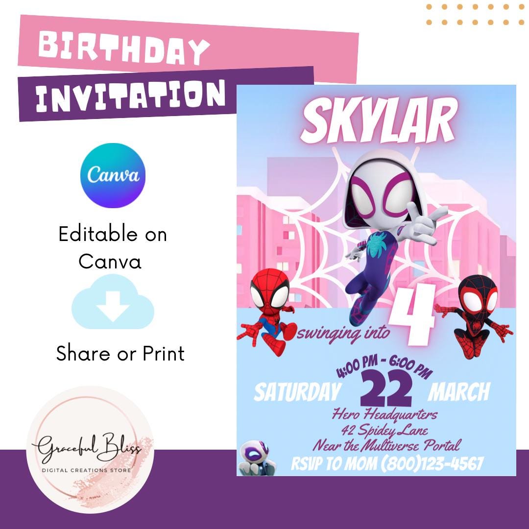 Editable Ghost Spider Birthday Invitation Template - Etsy