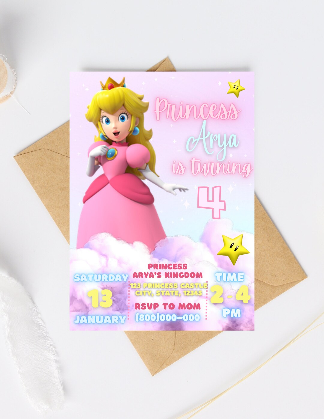 Editable Princess Peach Birthday Invitation Template - Etsy