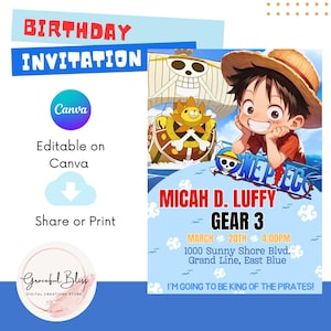 Editable One Piece Birthday Invitation Template - Etsy