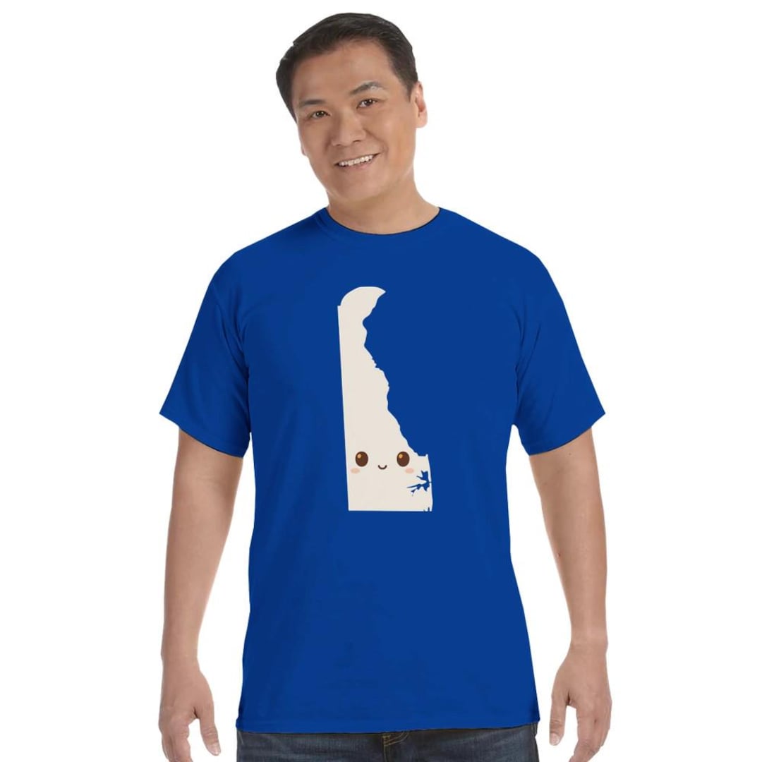 Smiley Face Delaware Map T-shirt Unisex Heavyweight Crewneck Tee for ...