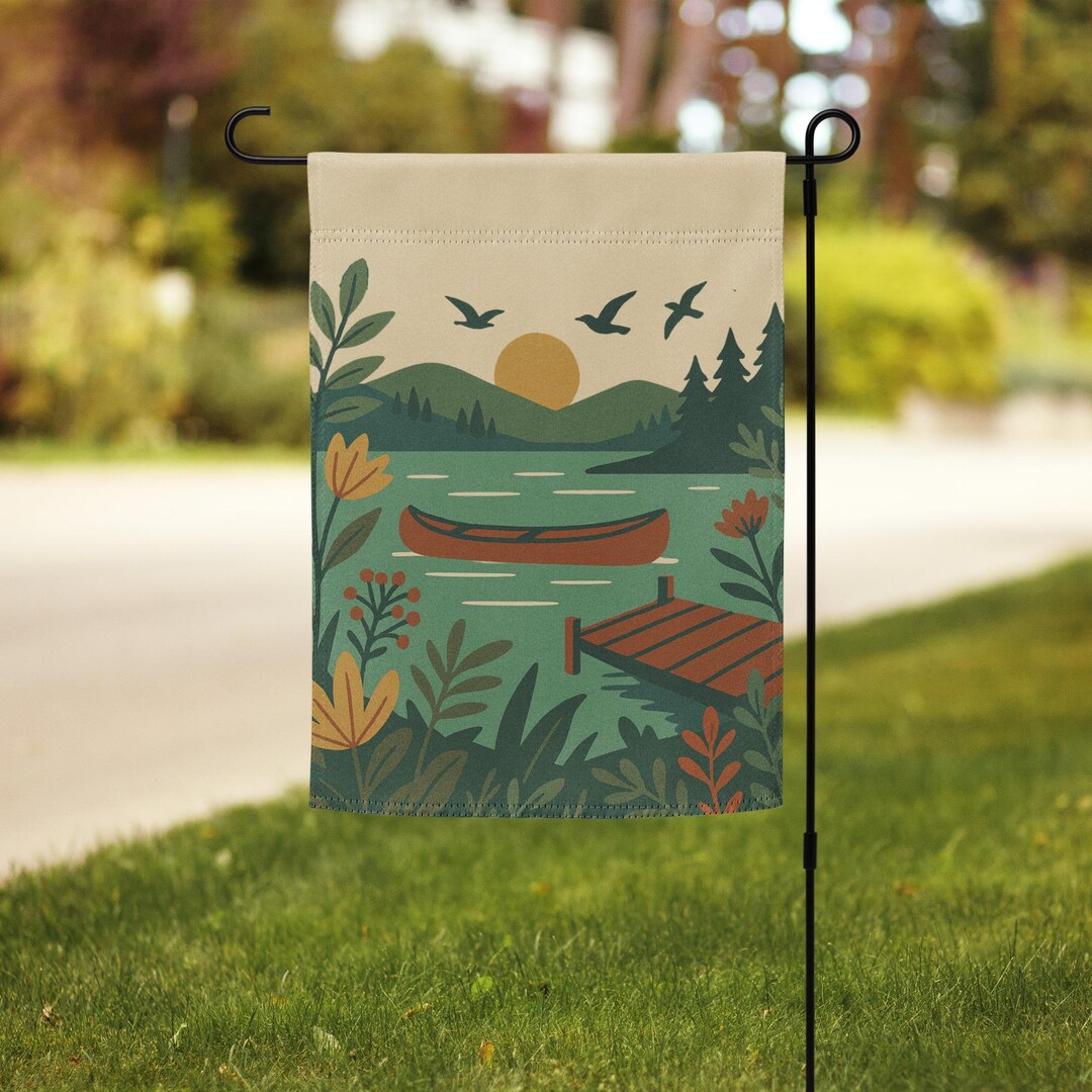 Peaceful Canoe on Lake Garden Flag | Tranquil Outdoor Decor | Scenic ...