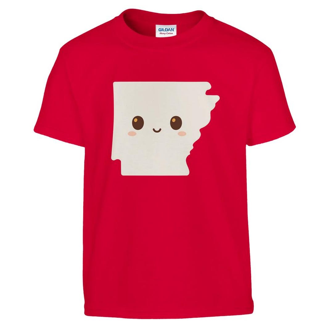 Arkansas State Smiley Face Map Kids Crewneck T-shirt | Fun Graphic Tee ...