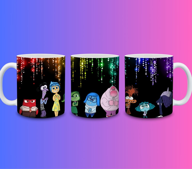 Cartoon Characters Mug Wrap, Cartoon Emotions 11oz & 15oz Mug Template ...