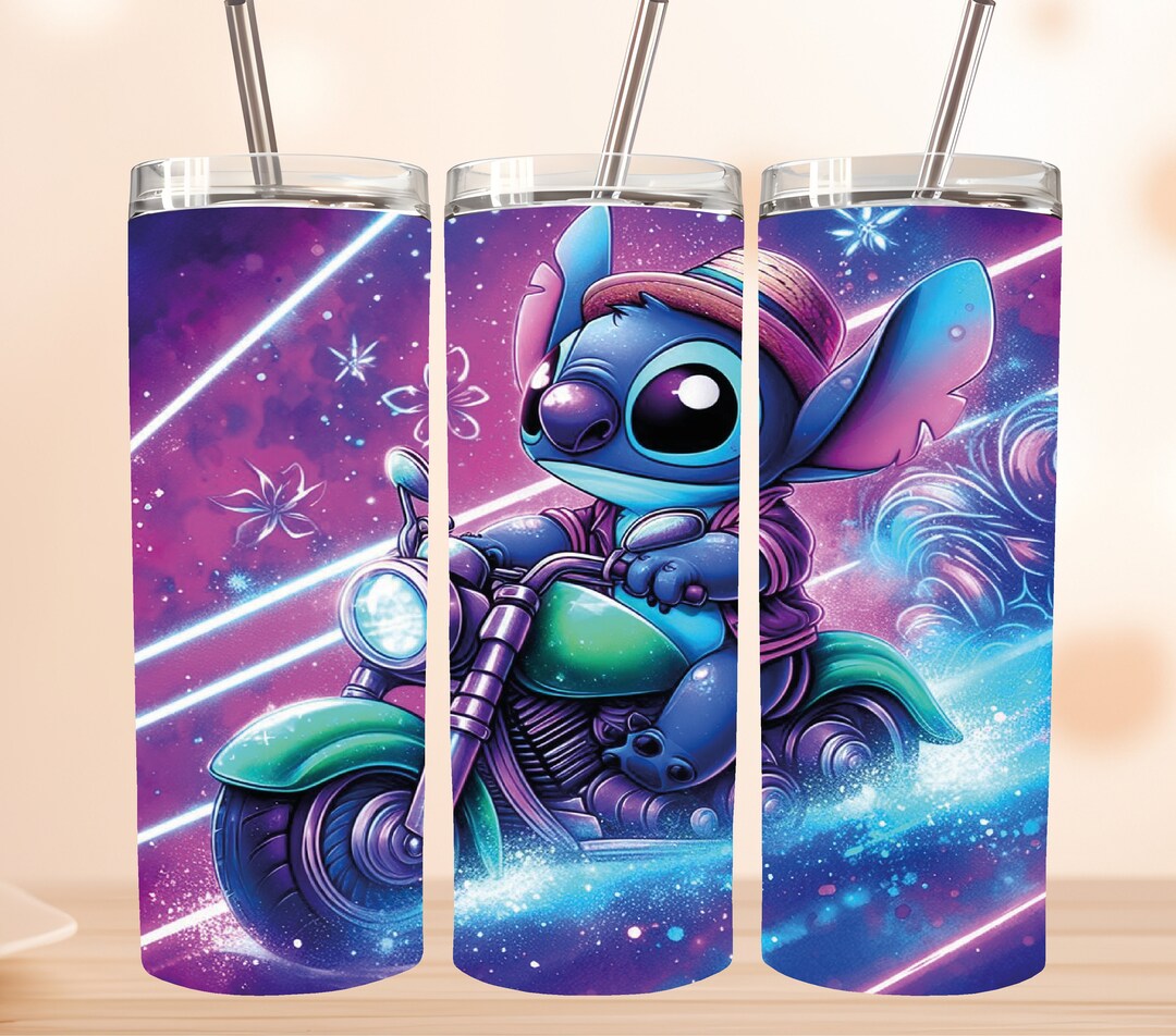 3D Stitch Motorcycle Tumbler Wrap Png, Neon Stitch Tumbler, Cartoon ...