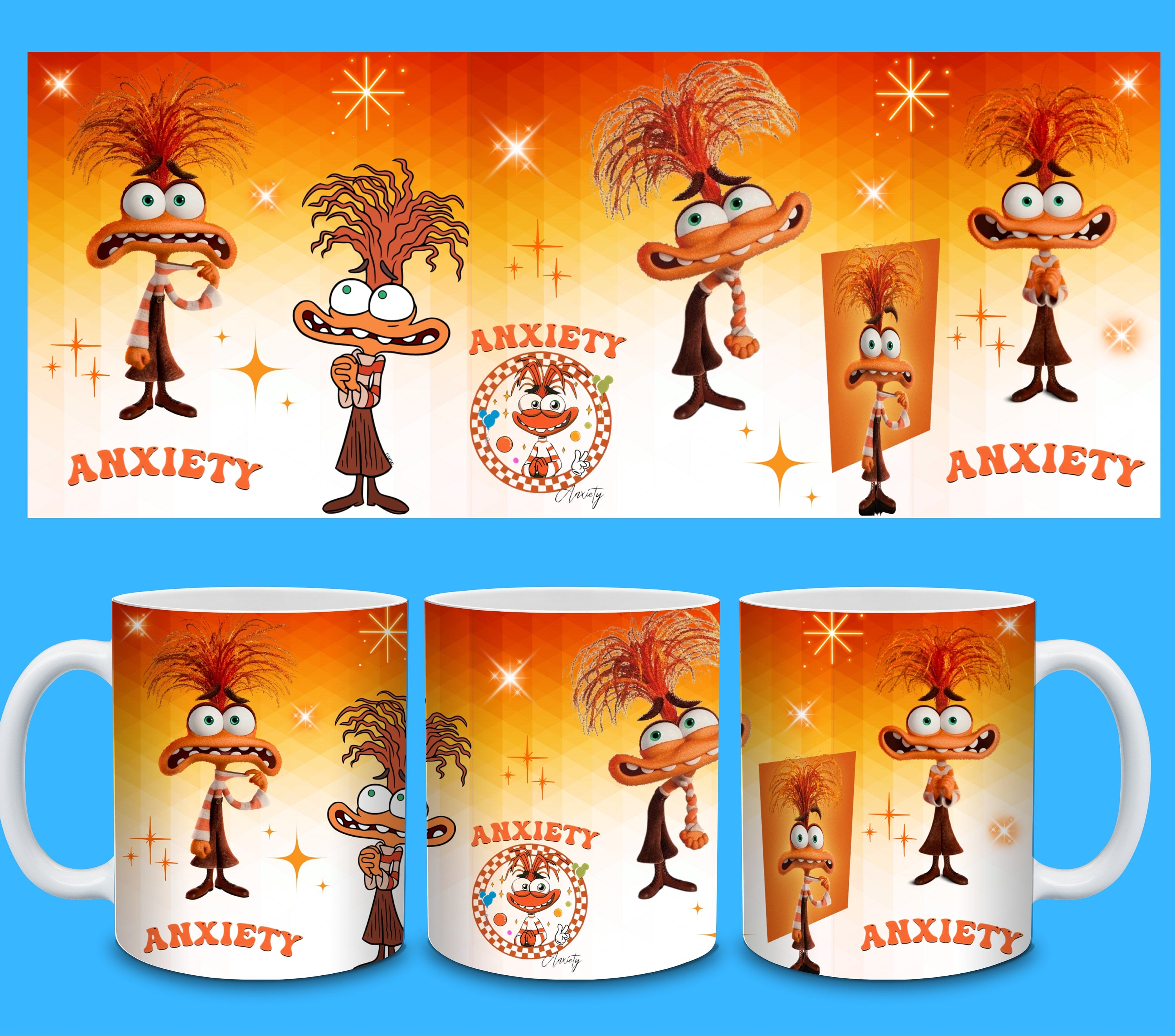 Cartoon Characters Mug Wrap, Cartoon Emotions 11oz & 15oz Mug Template ...