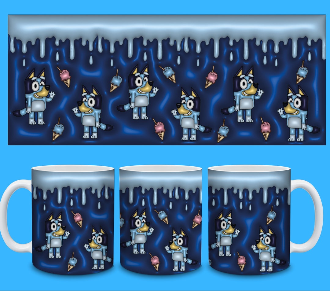3D Inflated Blue Dog Mug Png, 3D Bluey Mug Png Cartoon Mugs Png, 3D ...