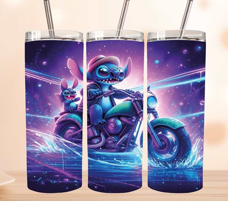 3D Stitch Motorcycle Tumbler Wrap Png, Neon Stitch Tumbler Wrap ...