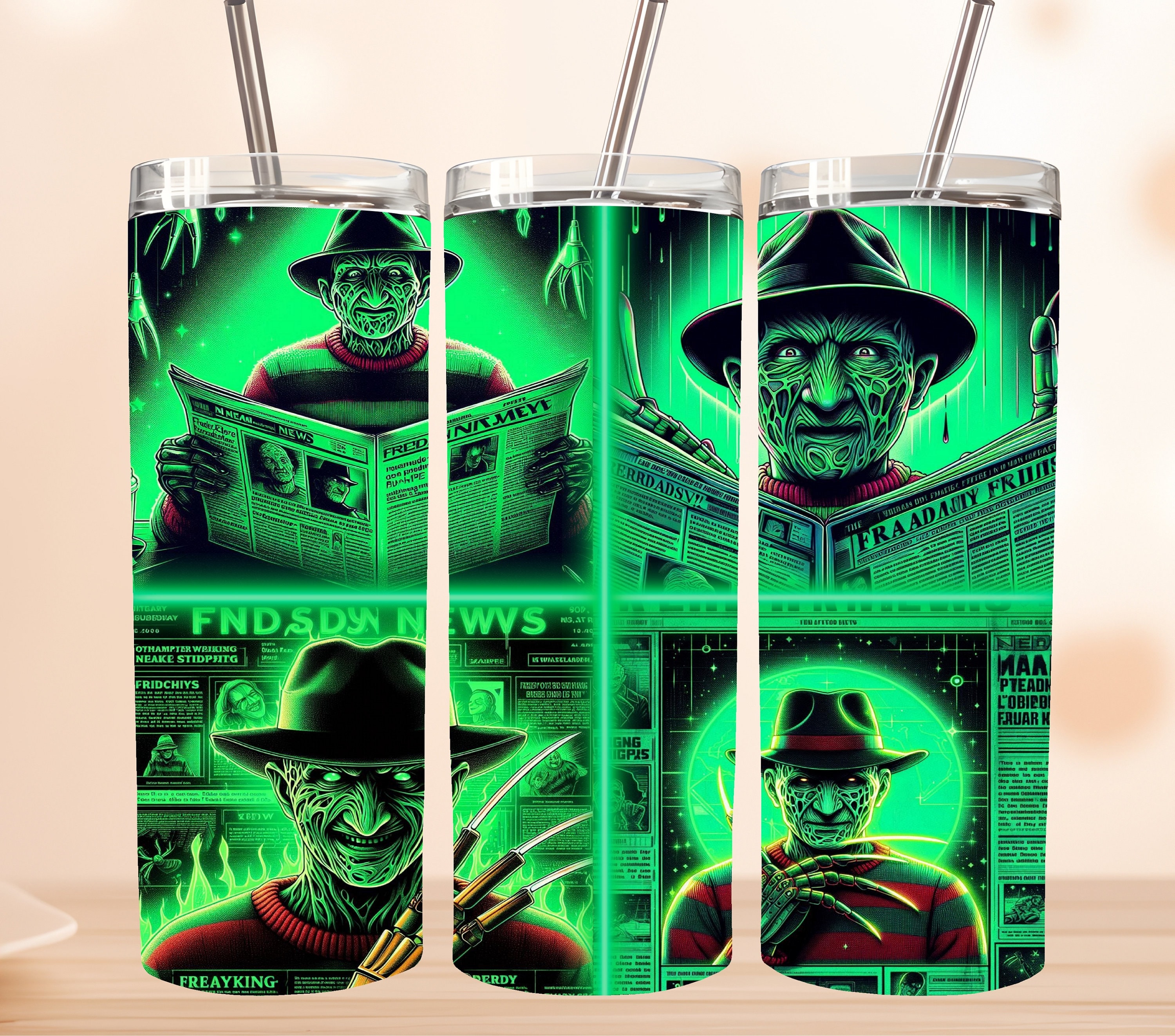 Horror Characters 20 Oz Skinny Tumbler Wrap Horror Movie Tumbler ...