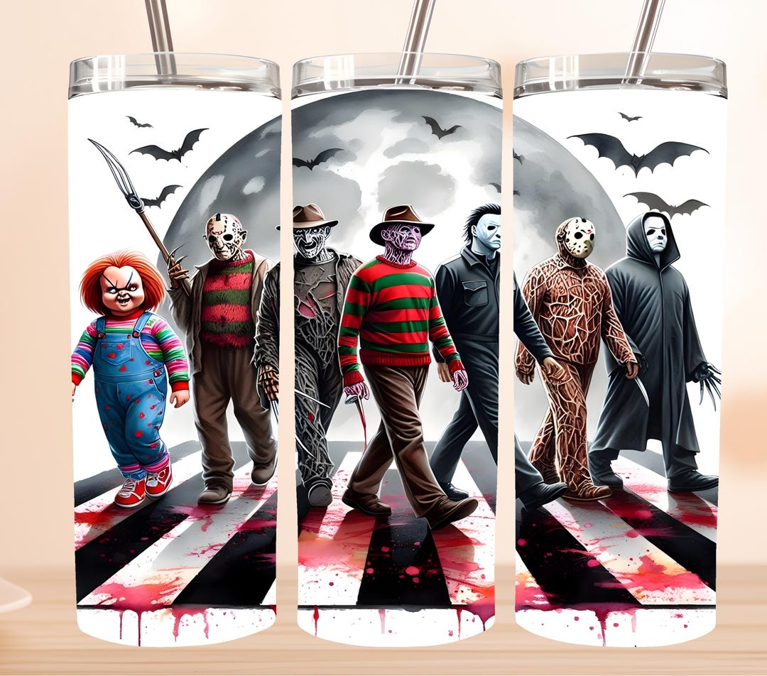 Horror Characters 20 Oz Skinny Tumbler Wrap Horror Movie Tumbler ...