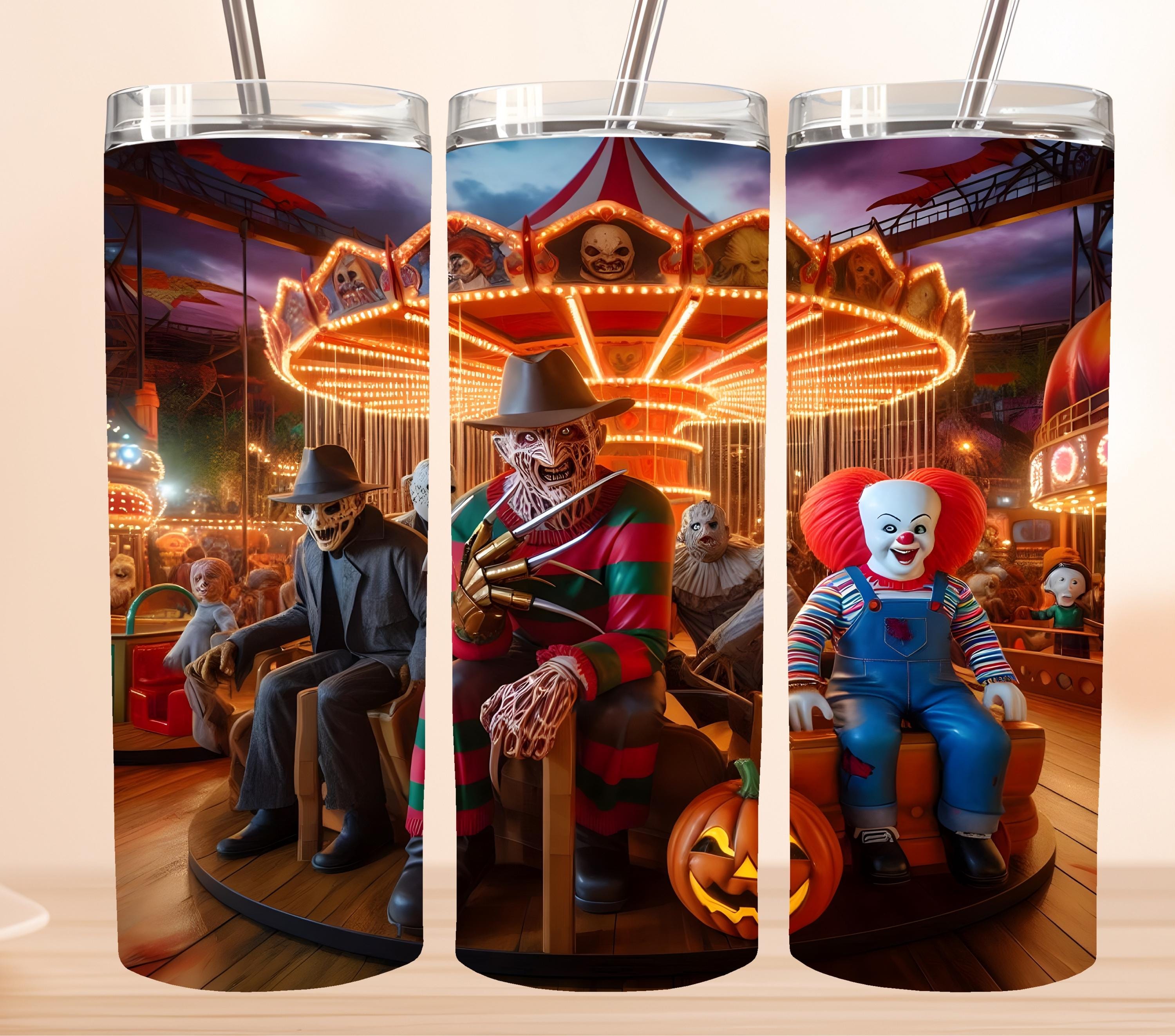 Horror Characters 20 Oz Skinny Tumbler Wrap Horror Movie Tumbler ...
