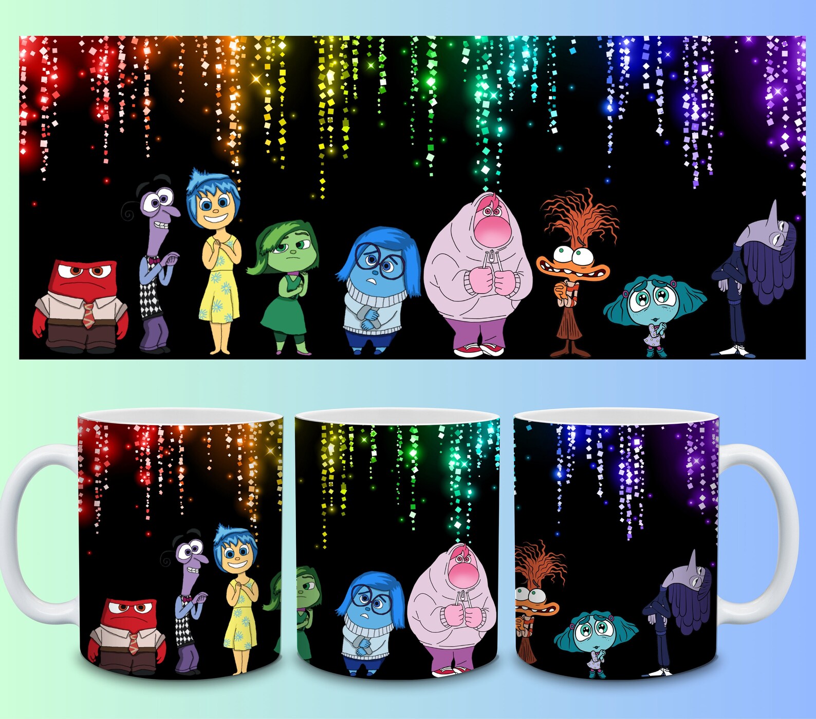 Cartoon Characters Mug Wrap, Cartoon Emotions 11oz & 15oz Mug Template ...