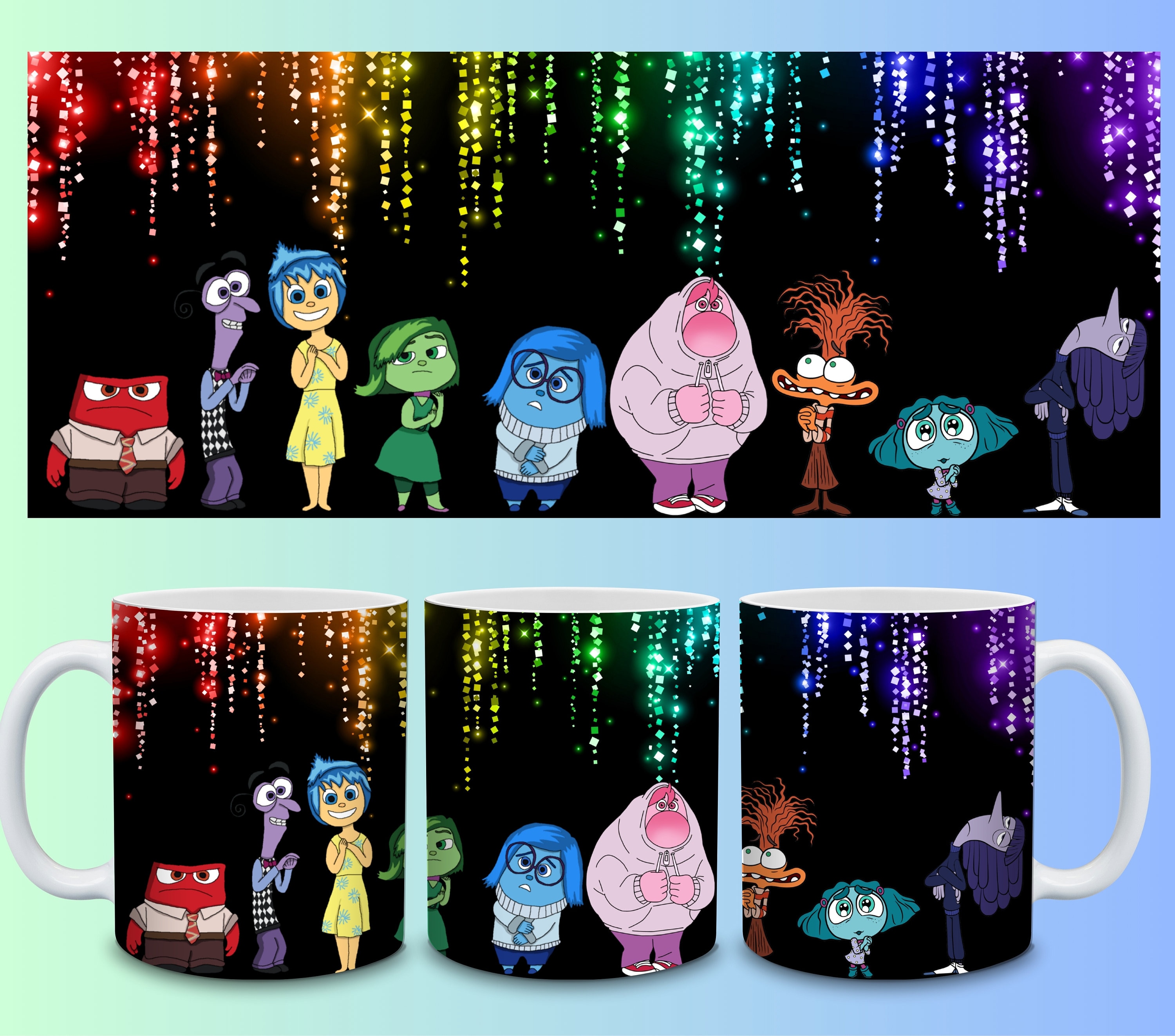 Cartoon Characters Mug Wrap, Cartoon Emotions 11oz & 15oz Mug Template ...