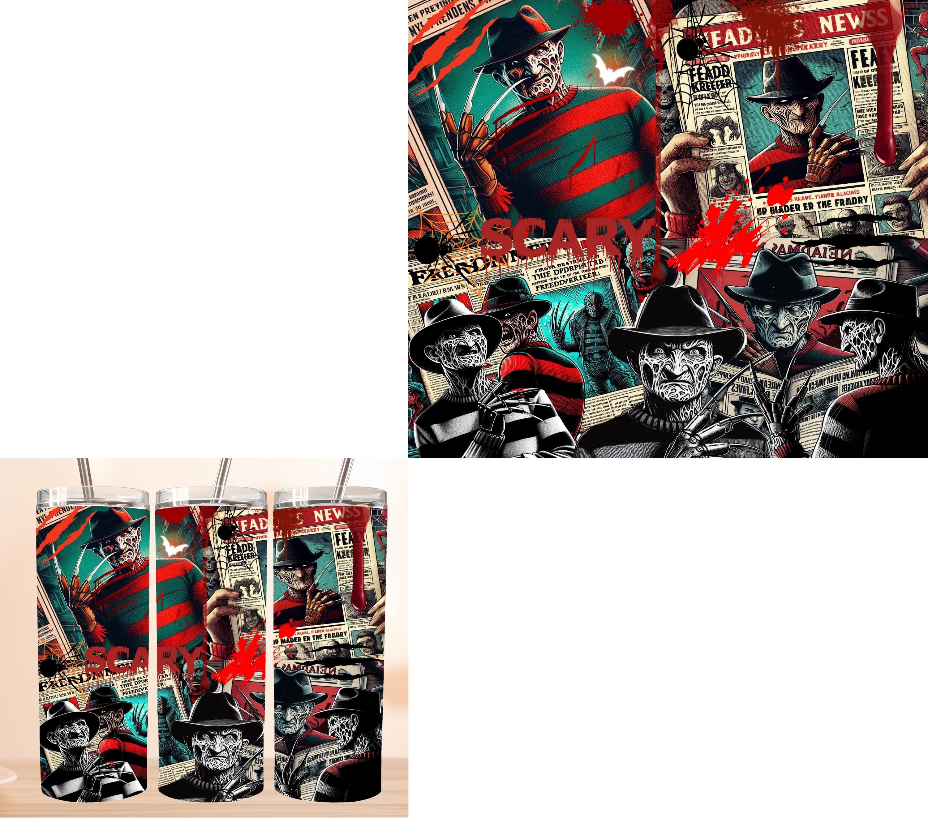 Horror Characters 20 Oz Skinny Tumbler Wrap Horror Movie Tumbler ...
