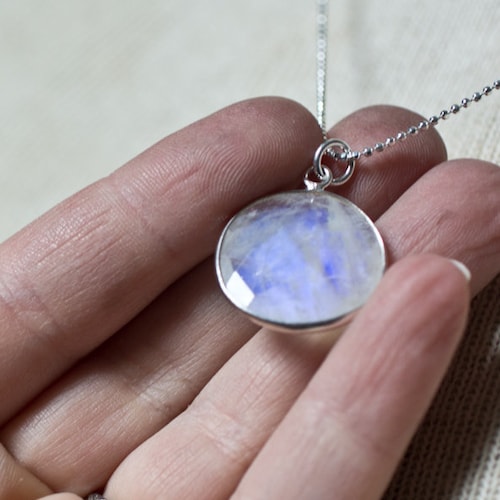 Moonstone Necklace Moonstone Circle Necklace Sterling Silver - Etsy