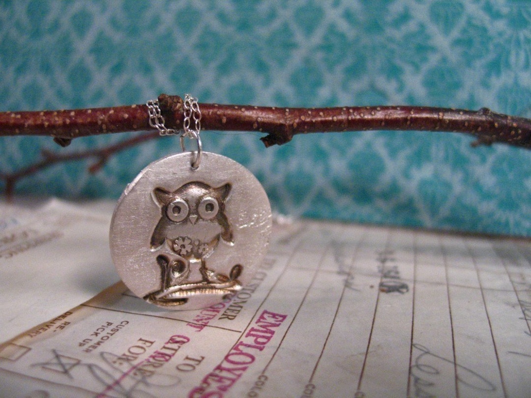 Silver Owl Necklace - Small Owl Charm - Owl Jewelry - Sterling Silver ...