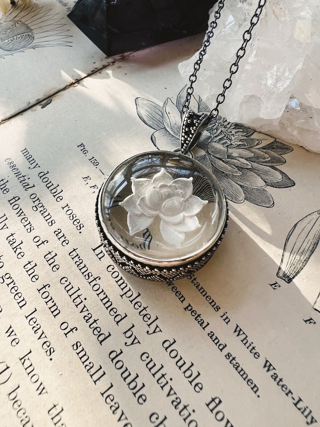 Hand Carved Lotus Quartz Necklace, Quartz Necklace - Etsy