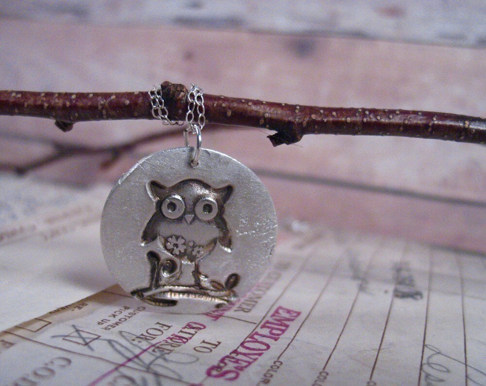 Silver Owl Necklace - Small Owl Charm - Owl Jewelry - Sterling Silver ...